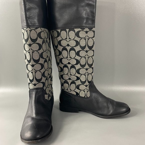 Coach | Shoes | Coach Chrissi Khaki Black Signature Leather Tall Riding ...